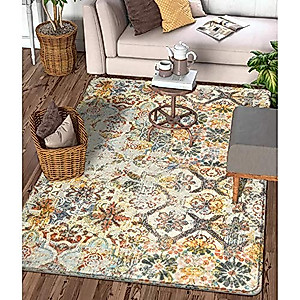 Lahome Floral Medallion Collection Area Rug - 4’ X 6’ Non-Slip Distressed Bohemian Vintage Traditional Area Rug Accent Throw Rugs Floor Carpet for Living Room Bedrooms Decor (4' x 6', Multicolor)