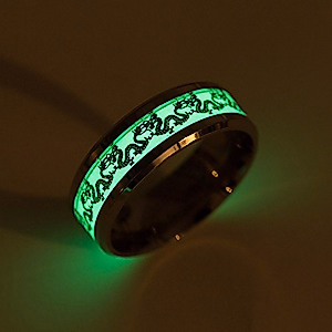 Ginger Lyne Collection Dragon Green Glow In The Dark Comfort Fit Wedding Bands For Him Or Wedding Rings For Women By The Wedding Rings For Couples - Unisex Black Rings