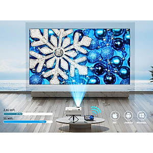 4K Projector with 5G WiFi and Bluetooth, Acrojoy 450 ANSI Native 1080P Mini Projector Support 400"Display, 75% Zoom, Portable Outdoor Movie Projector W/ Tripod and Bag, Compatible W/ TV Stick/USB/PS5