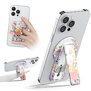 Kingxbar MagSafe Compatible Phone Stand, Magnetic Phone Grip, Handy Phone Strap Holder for iPhone 14, iPhone 13, iPhone 12 Series, Compatible with MagSafe Phone Case (Floral Pink)