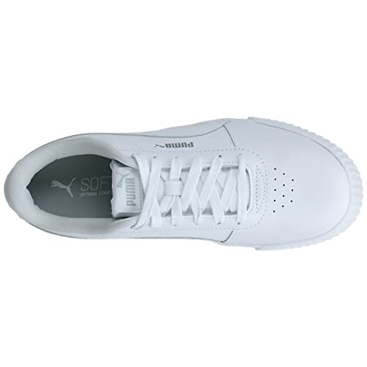 PUMA Womens Carina Leather Sneaker, PUMA Womens White-PUMA Womens White-PUMA Womens Silver, 6.5