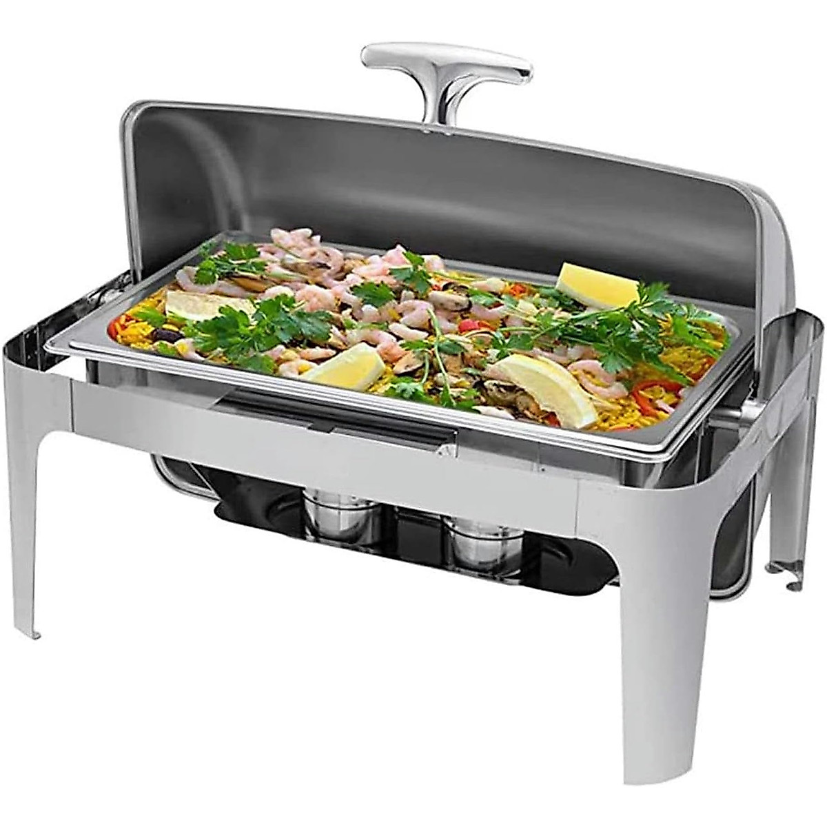 FLTRGO Chafing Dish Set, 9L Stainless Steel Buffet Trays Food Server with Fully Retractable Roll Top Lid, for Restaurant Catering Parties Weddings Picnics,Invisible