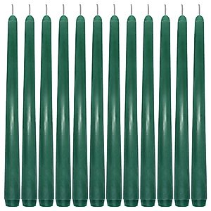 NIKY 10 inch Green Taper Candles for Christmas Spring, Set of 12 Unscented Dripless Candlesticks - 8 Hours Long Burning for Home Decor, Wedding, Parties and Special Occasions