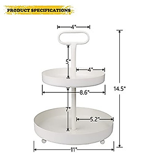 MAONAME White 2 Tiered Tray, Metal Two Tier Tray with Handle, Decorative Tray for Kitchen, Living Room, Bathroom, Seasonal Decor