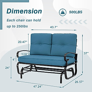 Oakmont Outdoor Glider Rocking Bench 2 Person Patio Loveseat Steel Frame Furniture Set for Patio, Garden, Yard, Porch with Resistant Cushions (Peacock Blue)