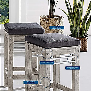 Modway EEI-3969-LGR-STE Wiscasset Outdoor Patio Acacia Wood Bar Stool Set of 2, Light Gray