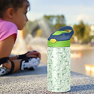 Kigai Small White Flowers Kids Water Bottle, BPA-Free Vacuum Insulated Stainless Steel Water Bottle with Straw Lid Double Walled Leakproof Flask for Girls Boys Toddlers, 12Oz