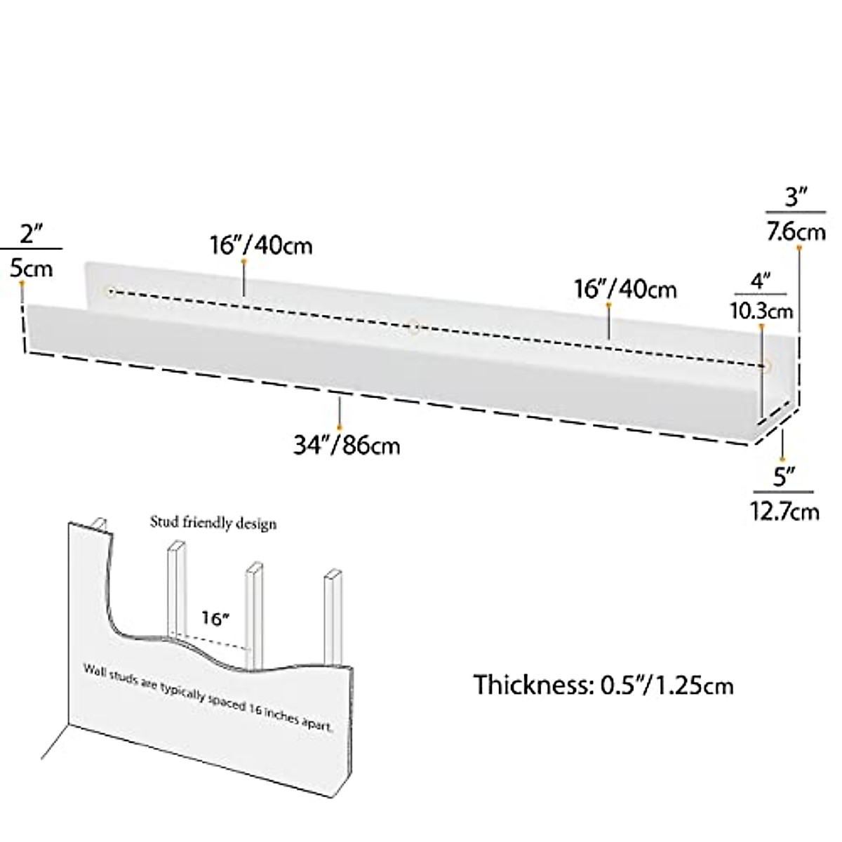 Wallniture Denver 34" White Wall Bookshelf for Kids' Room, Wall Shelves for Nursery Decor, Floating Shelves for Wall Decor