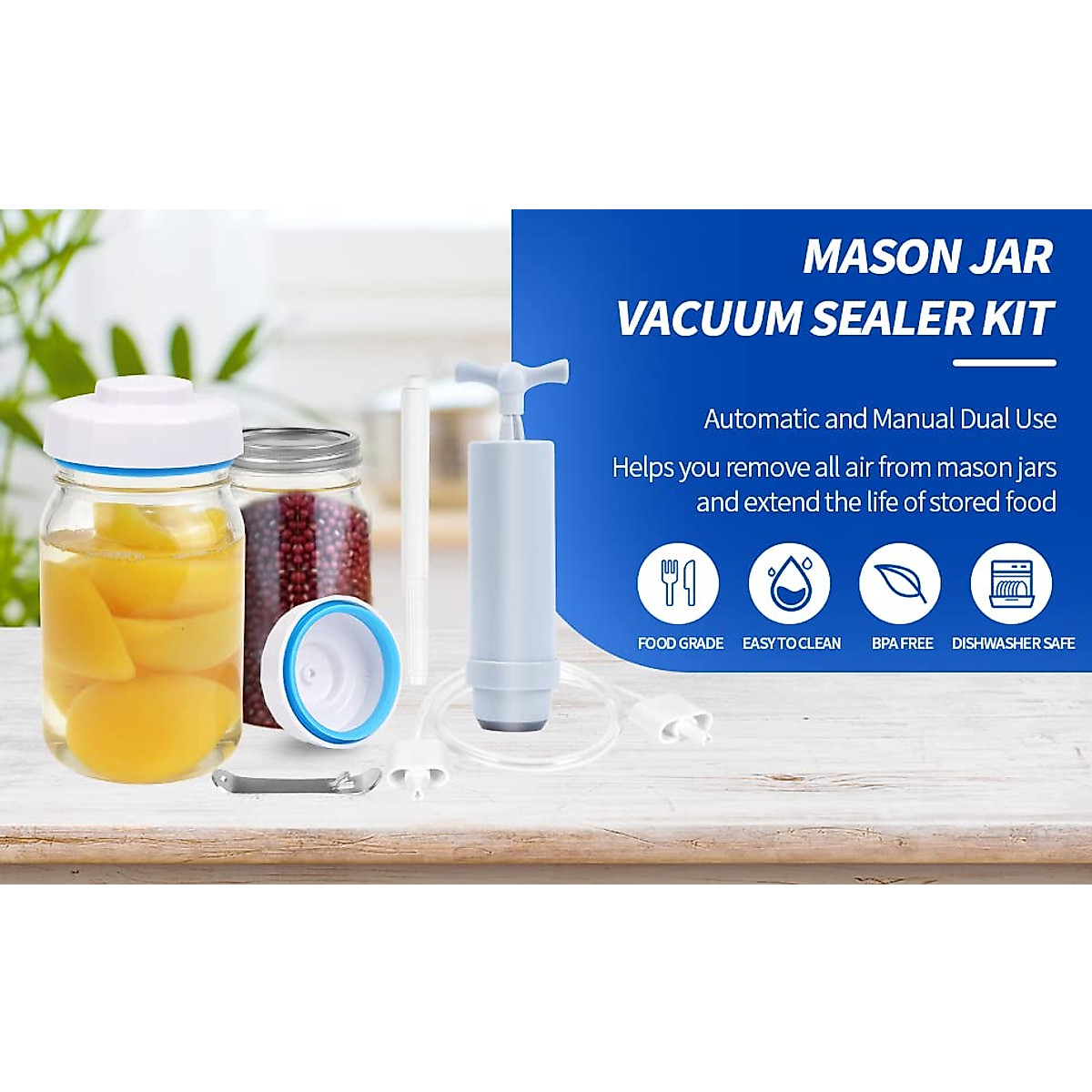 TruLife Goods Jar Vacuum Sealer for Wide & Regular Mouth Jars, Mason Jar Sealer Kit with Accessory Hose for FoodSaver, Manual Vacuum Pump, Lid Opener, Labels and Chalk Pen