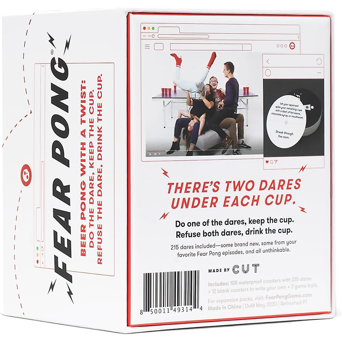 Fear Pong: Refreshed Edition – Unleash Your Wild Side – The Daring Adult Card Game by Cut – Contains 200+ Horrible Dares – Extreme Beer Pong for Parties and Game Night