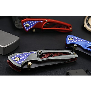 Carimee Pocket Knife 3“, Aluminum Handle, Small Folding Knife with Clip, Gentlemen Knife, Grey Anodized, Black Ti-Coated D2 Blade