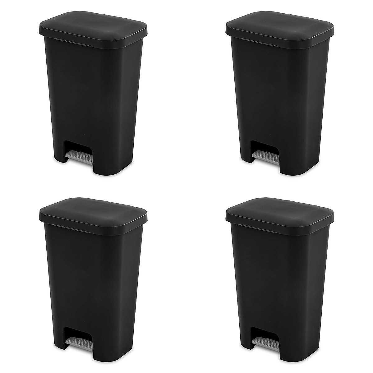 STERILITE 11.9 Gallon StepOn Wastebasket with Lid, Ideal in The Kitchen and Mudroom, Fits a Large 13 Gal Trash Liner, Pedal, Black Lid and Bin, 4-Pack
