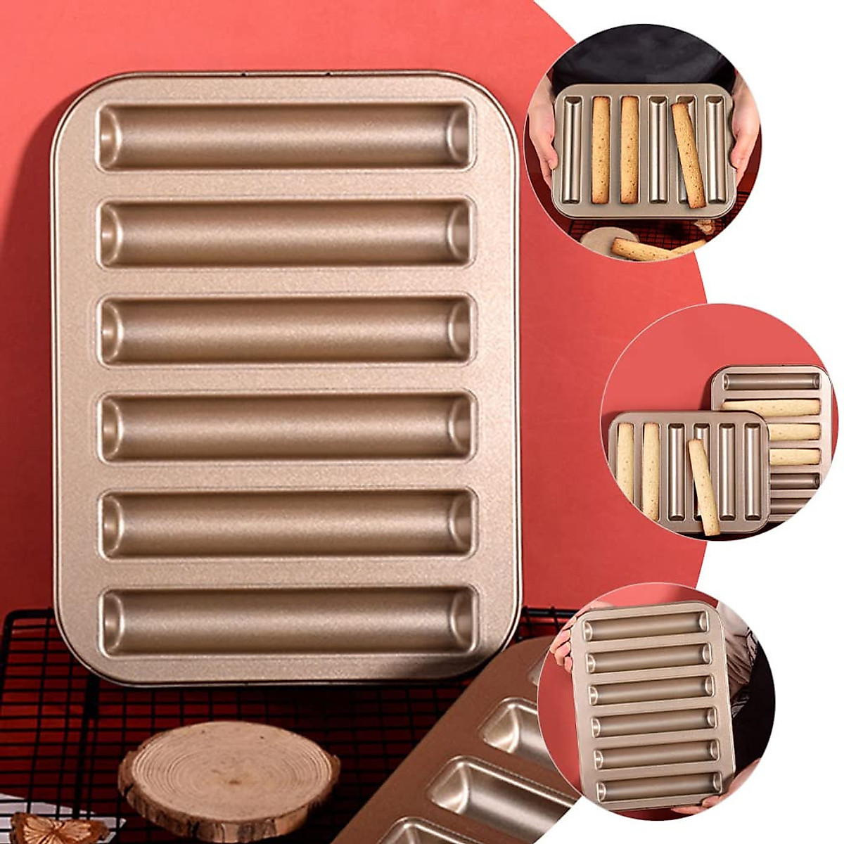 LIFKOME Biscuit Stick Baking Tray Carbon Steel Breadstick Biscotti Ladyfinger Small Muffin Cupcake Tin Tray