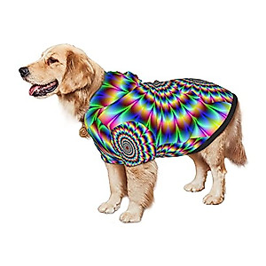 Large Dog Hoodie Rainbow-Spin-Psychedelic Pet Clothes Sweater with Hat Soft Cat Outfit Coat Large