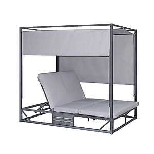 Deko Living Outdoor Beige Rectangular Patio Daybed with Soft Cushion- All-Weather Outdoor Day beds for Patio - Patio Furniture Sets for Garden Poolside Lawn Backyard - Durable Outdoor Sunbed