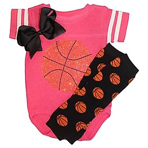 FanGarb Rhinestone Baby Girls Basketball Pink Team Color Sport Outfit with Bow & Leg Warmers 24mo