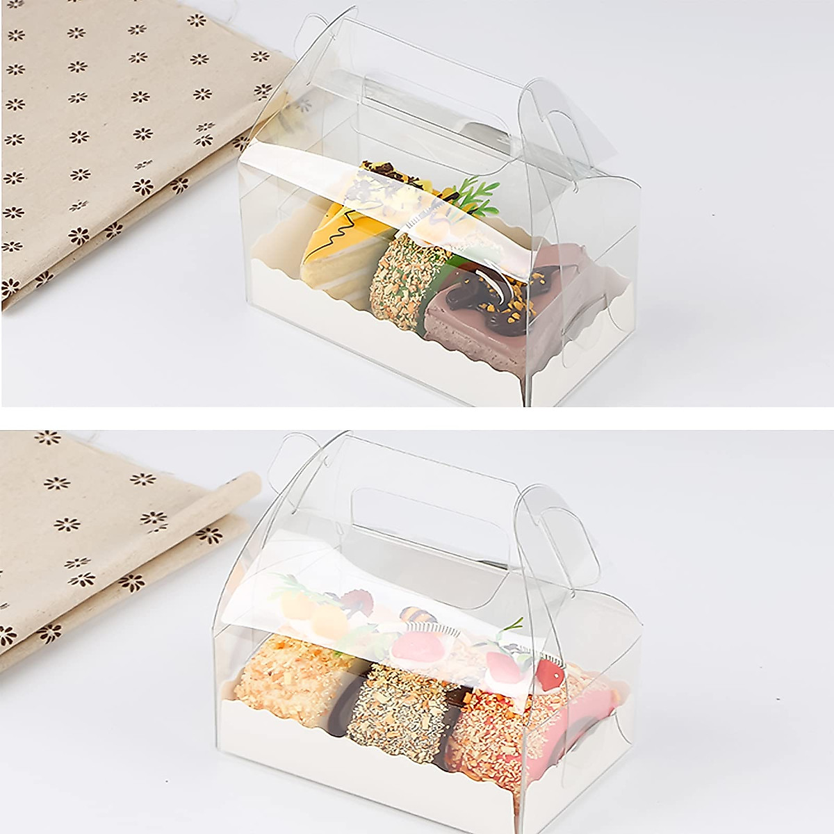 Oomcu 15 Pack Clear Gable Bakery Gift Boxes with Cardboard,Candy Treat Gift Box for Party Pastry Treat Dessert Cookies Birthday Holiday Christmas Valentine Birthday Baby Shower(6.3" x 3.5" x 3.2")
