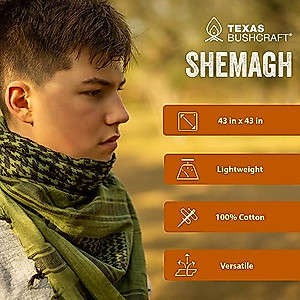 Texas Bushcraft Tactical Shemagh - Authentic Keffiyeh 100% Cotton for your Camping, Hiking and Backpacking Gear (Drab Green)