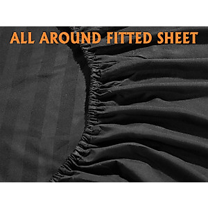 Elegant Comfort Best, Softest, Coziest 6-Piece Sheet Sets! - 1500 Premier Hotel Quality Luxurious Wrinkle Resistant 6-Piece Damask Stripe Bed Sheet Set, Full Black