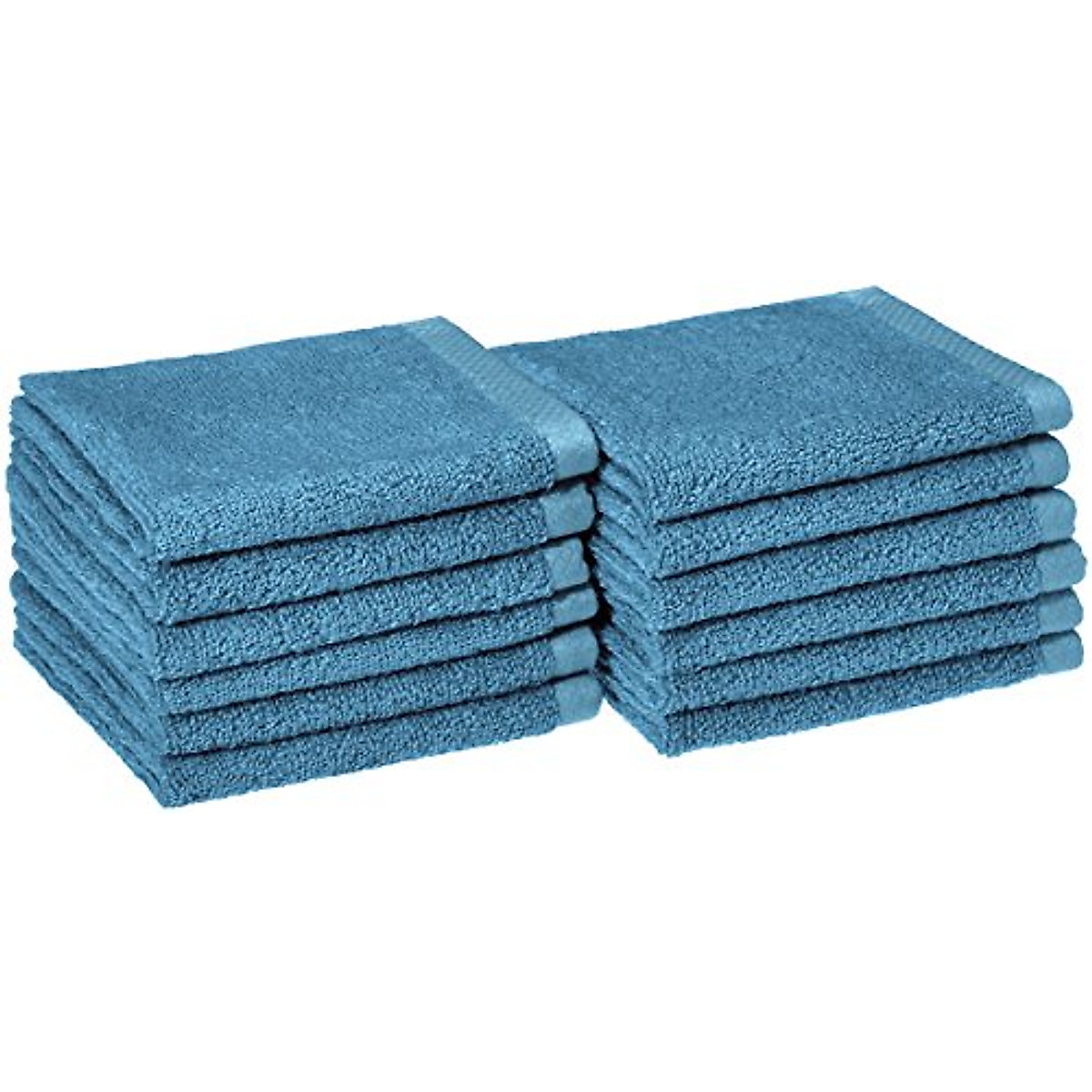 Amazon Basics Cotton Washcloths, Quick-Dry, 12" x 12", 12-Pack, Lake Blue