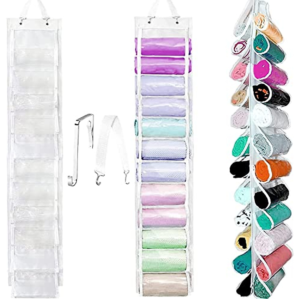 KISYONGUS Closet Organizer for Leggings, Shirt Organizer Leggings Storage Bag with 24 Compartments -Hanging Clothes Organizer for Yoga Pants, Tank Top, Towel, Underwear, T Shirt