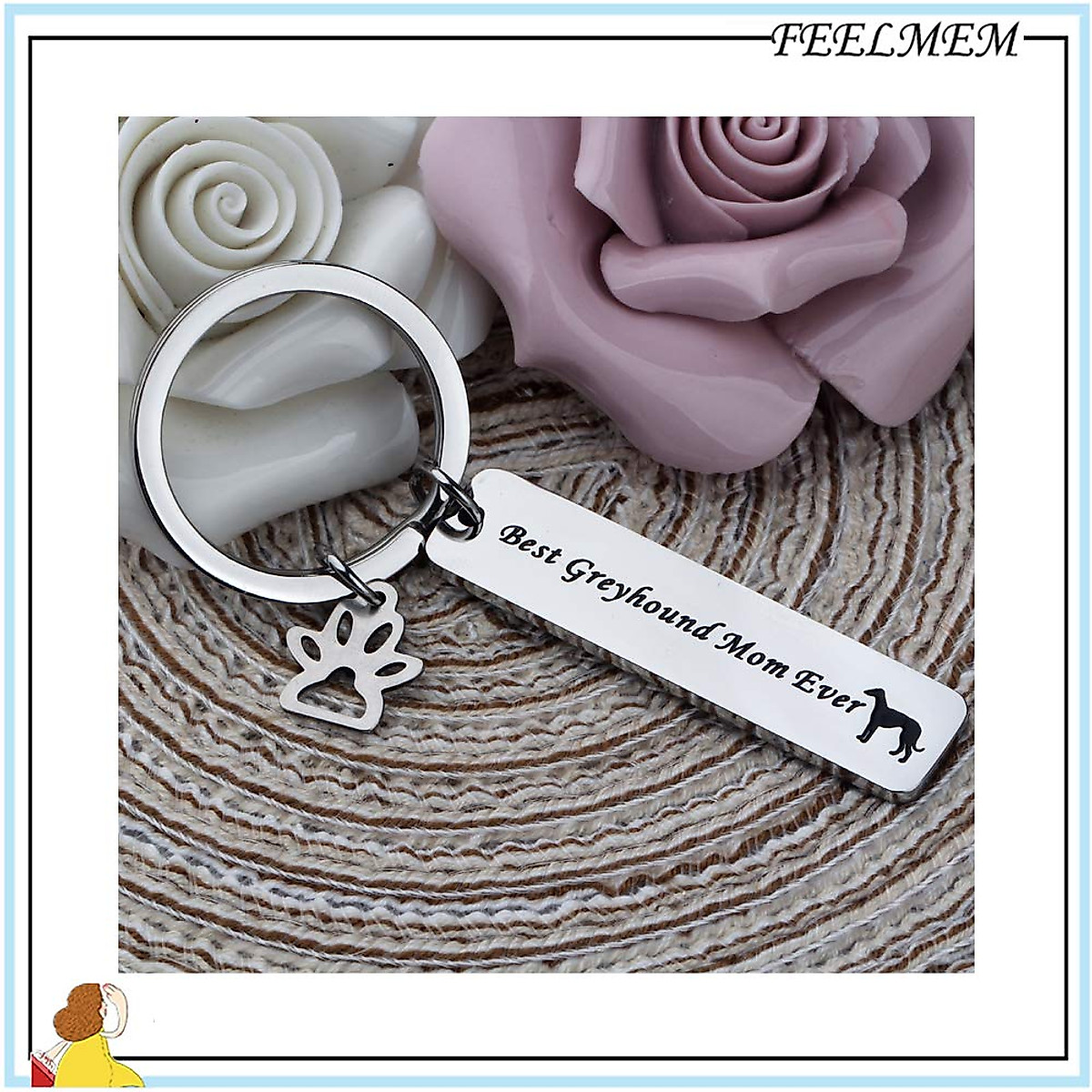 FEELMEM Dog Lover Gift Greyhound Mom Gift Best Greyhound Mom Ever Keychain Gift for Greyhound Owner Dog Mom Fur Mama Gift