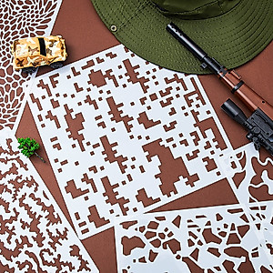 Outus 9 Pieces Camo Print Stencils Camouflage Painting Templates Reusable Grass Pattern Stencils Green Camo DIY Stencils for Scrapbooking Painting on Wood Crafts (11.8 x 11.8 Inch)