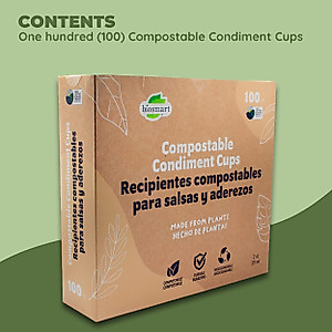 Jacent Compostable Condiment Cups with Lids, 2 oz Sauce Cups, 100 Sets per Pack: Eco-friendly for Salad Dressings, Charcuterie, Snacks and Samples