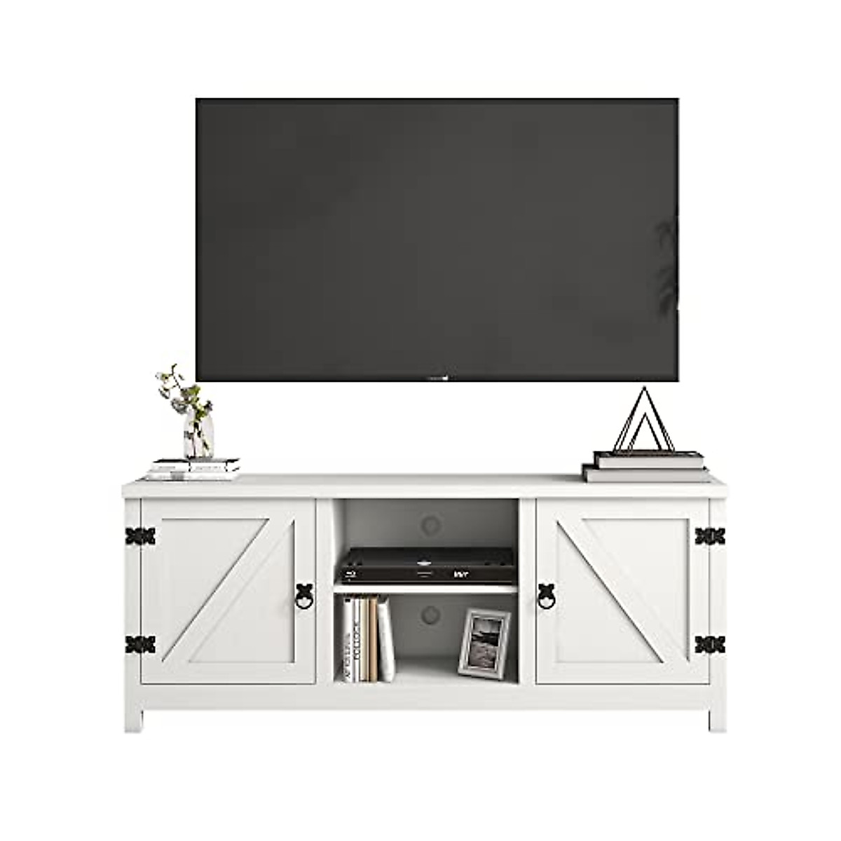 Panana Modern Farmhouse TV Stand for 65 inch TV, Entertainment Center with Storage and Open Shelves, Wood TV Stands TV Table Stand for Living Room, Bedroom (White, for 32"-65" TV)
