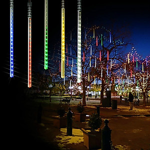 Krfnmy Solar Meteor Shower Light 11.8 Inch 10 Tubes 360led Raindrop Light Holiday Wedding Home Garden Decoration Waterproof Light (White/Color)