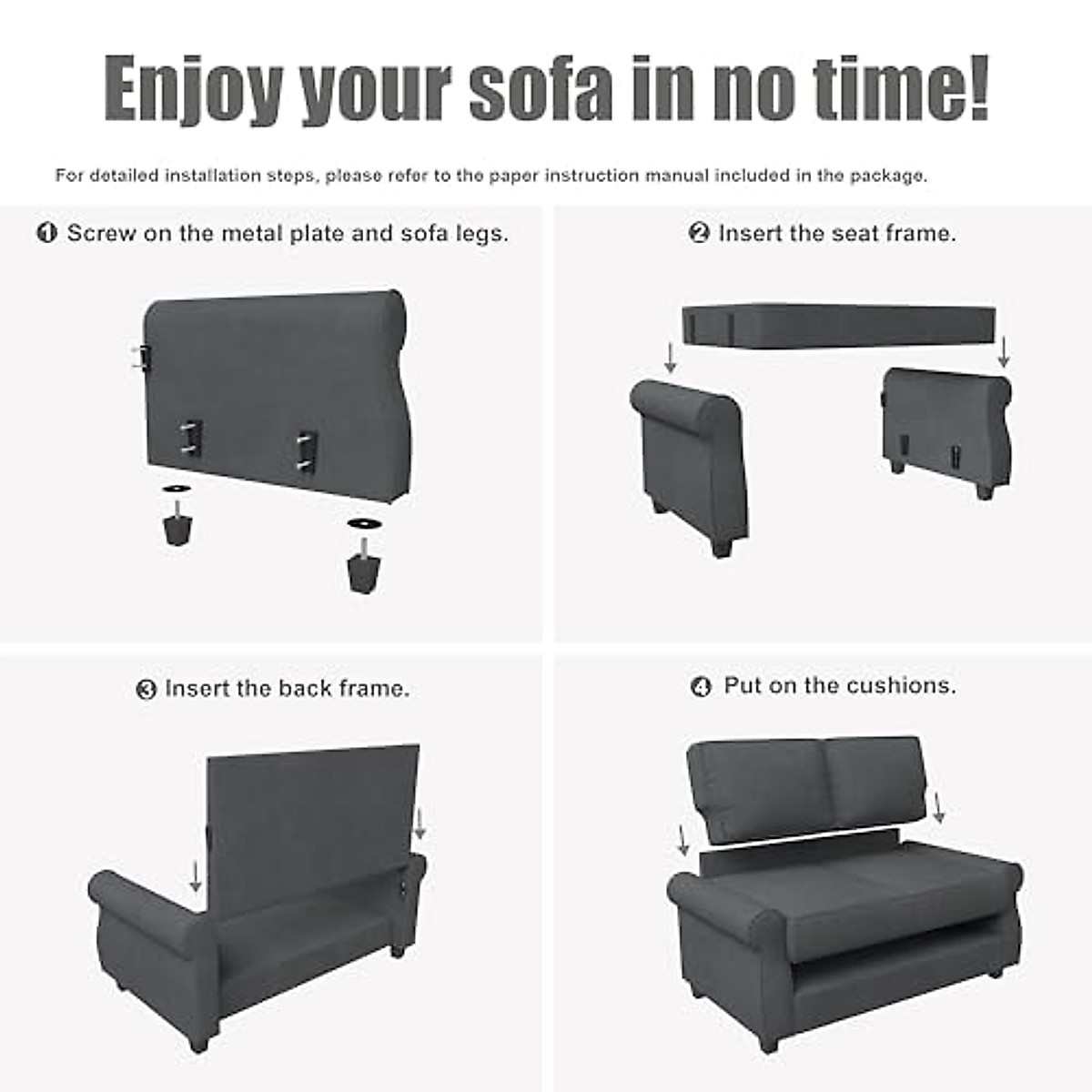 56” Loveseat Sofa, Small Love Seat Couch for Small Space, Living Room, Bedroom, Office, Dorm Modern Linen 2 Seater Couch (Dark Gray)