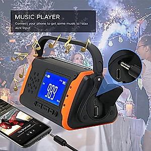 DaringSnail 4000mAh Emergency NOAA Weather Alert Radio, Hand Crank Solar Radio with Battery Operated, LCD Display, AUX Music Play, Flashlight, SOS Alarm, Emergency Phone Charger for Outdoor Emergency