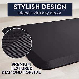 Kangaroo Anti Fatigue Cushion Mat and Chenille Bath Rug, Antifatigue Mat Size 24x17, Foam Pad Relieves Pressure, Bath Rug Size 36x24, Machine Washable, Both in Black, 2 Item Bundle