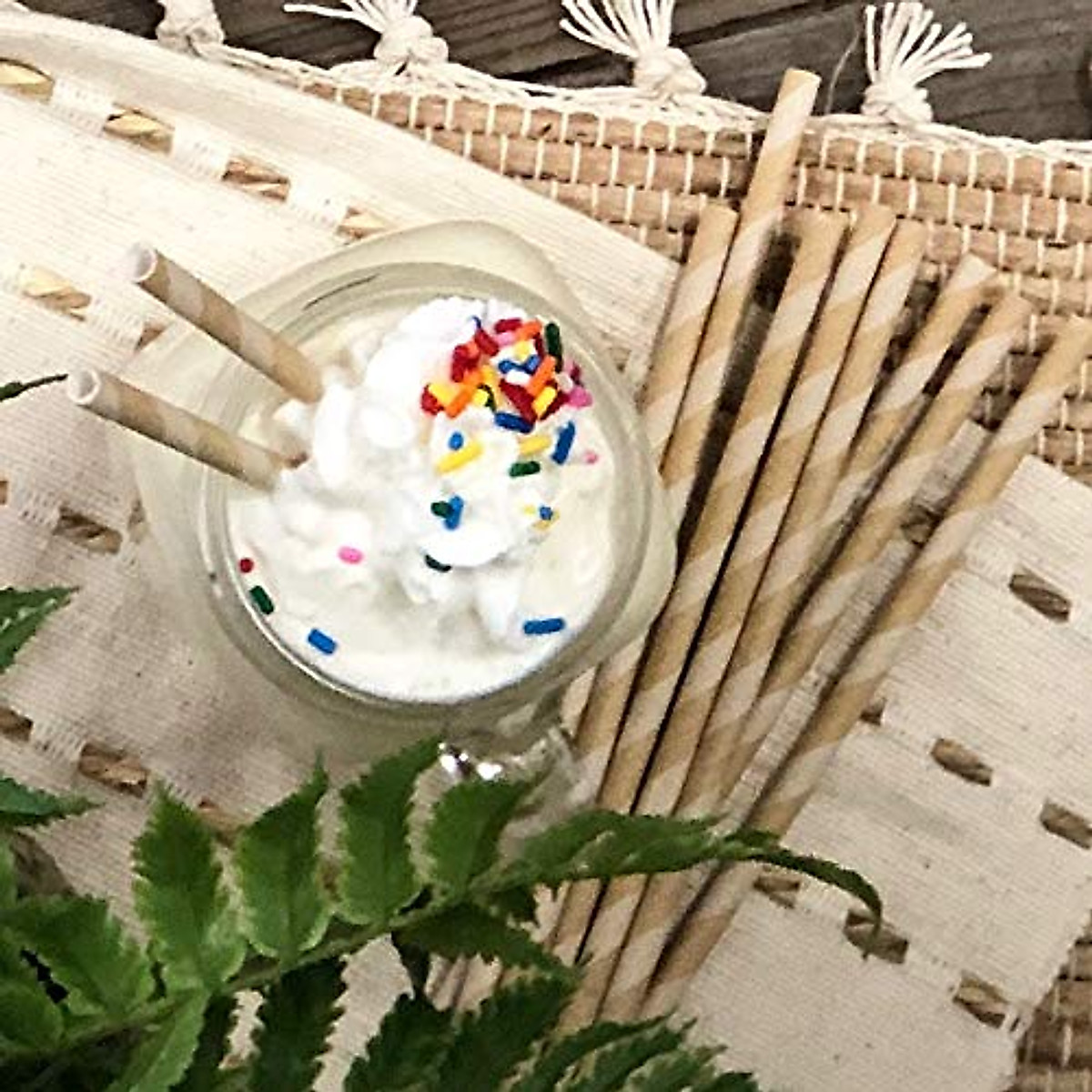 Paper Straws - Kraft Brown - Stripe - 7.75 Inches - 100 Pack Outside the Box Papers Brand