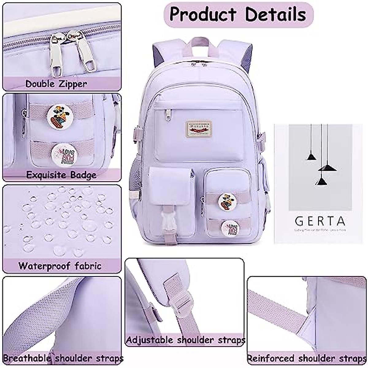 Makukke School Backpacks for Teen Girls - Laptop Backpacks 15.6 Inch College Cute Bookbag Anti Theft Women Casual Daypack,Purple Backpack