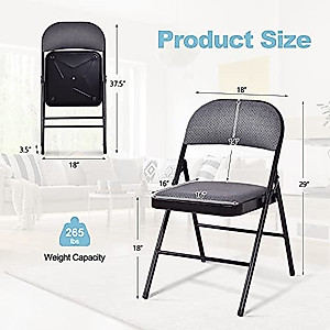 GOFLAME 4 Pack Folding Chairs, Fabric Dining Chair Set with Padded Seat & Metal Frame, Indoor Outdoor Upholstered Commercial Seat for Home Office Events Wedding Party, Black