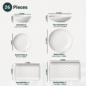 HOMBENE Plates and Bowls Sets, 26 Piece w/Rectangula Dinnerware Sets, Porcelain Dinner Set with Plates, Bowls and Serving Platters, Modern Dish Set for 6