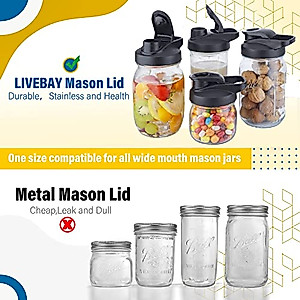 Mason Jar Flip Cap Lid with Airtight, Leak-Proof Seal and Easy Pour Spout - Wide Mouth (Jar Not Included)