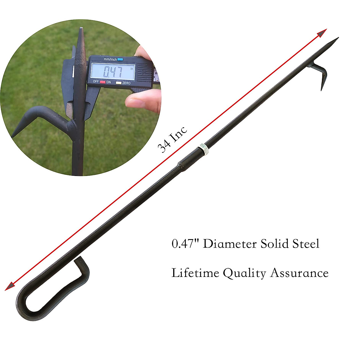 Fire Poker for Fire Pit. 34 Inc 2 Lb Heavy Duty Fireplace Poker Made of Diameter 0.47 Inc Solid Steel. Upgraded Campfire Poker for Fireplace, Camping, Fire Pit, Wood Stove, Outdoor& Indoor Use.