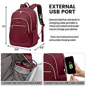 LOVEVOOK Travel Laptop Backpack Women, Anti Theft Work Laptop Bag with USB Charging Port, 15.6 Inch Computer Backpacks Purse Water Resistant College Unisex Casual Daypack, Red