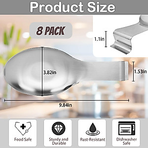 GIWOSK 8 Pcs Stainless Steel Spoon Rest, Large Size Spoon Spatula Ladle Holder for Kitchen Counter Stove Top Heavy Duty Utensil Rest Serving Spoon Rest for Home Buffet Use, Silver