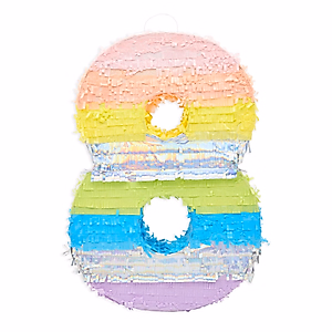 BLUE PANDA Large Number 8 Pinata for 8th Birthday Party Decorations, Rainbow Pastel (21 x 14.5 x 4 In)