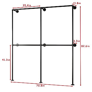 BOSURU Industrial Pipe Clothing Rack Wall Mounted,Clothes Racks with Double Hanging Rods for Closet Storage(Black)
