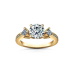 1 Carat Moissanite Engagement Ring for Women 18k Yellow Gold, Round Brilliant Pavé Side Stone Wedding Ring for Her Free Engraved