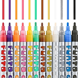 Funto Acrylic Paint Pens for Rock Painting, Fabric, Wood, Canvas, Metal, Ceramic, Glass, Scrapbooking Craft,12 Colors Paint Marker Set, Medium Tip, Non-Toxic, Quick Drying