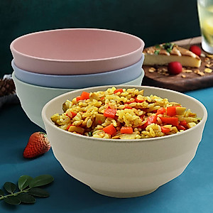 60 OZ Unbreakable Bowl Sets, 4 Pack Durable Large Bowls, Lightweight Dinnerware for Dinner Dessert, Fruit, Salad,Noodle, Cereal, Kitchen Soup Bowls (20CM 4 Beige)