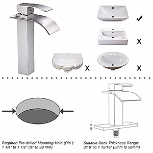 Aquaterior Waterfall Spout Single Handle Bathroom Vessel Sink Faucet with Mixer Tap One Hole Tall Bath RV Faucet Brushed Nickel(CUPC NSF CEC)