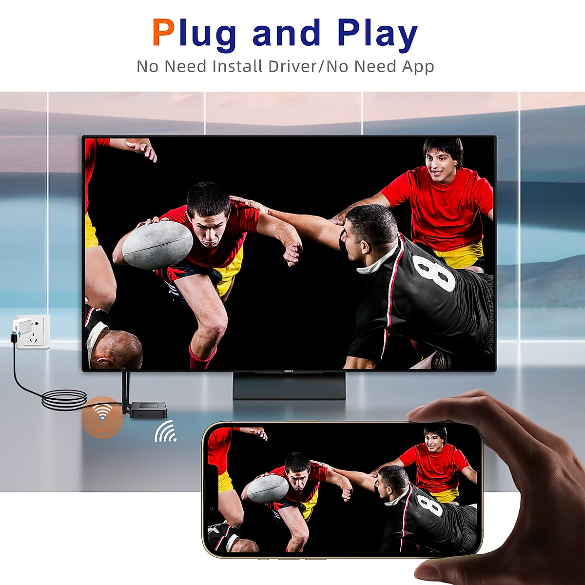 2-in-1 Wireless HDMI Adapter Display Dongle, Wireless HDMI Receiver (No Need Transmitter) Works with iOS/Mac OS/Android/Windows, Smartphone/PC/Laptop to HD TV/Projector/Monitor Extender