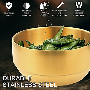 8 Pcs Stainless Steel Dinnerware Sets, Gold Dish Set, 6.6‘’Thickened Dinner Plates, 16.9 OZ Soup Bowls, 3.5 OZ Sauce Dish & Metal Cups, Stackable Dishware for Kitchen BBQ Party Picnic