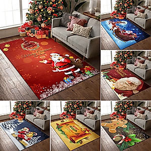 Christmas Blue Area Rugs Christmas Santa Claus Elk Carpet for Living Room Bedroom Floor Mat Throw Rug 59x40 inch